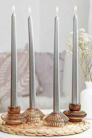 Набор античных свечей саффи, парафин, серебряный металлик, 30 см, 4 шт, Koopman International ACB101430