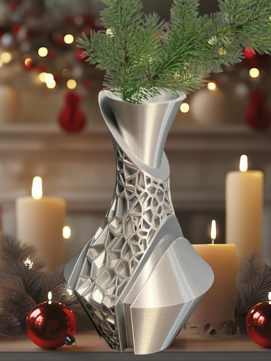 Ваза интерьерная для сухоцветов Синьора 25 см цвет серебро