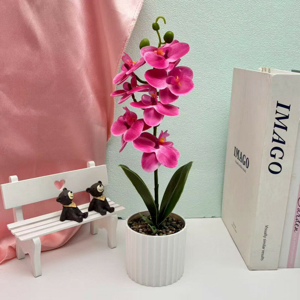 Орхидея в горшке с дизайном дождевых цветов и камнями для дома и улицы фиолетовая