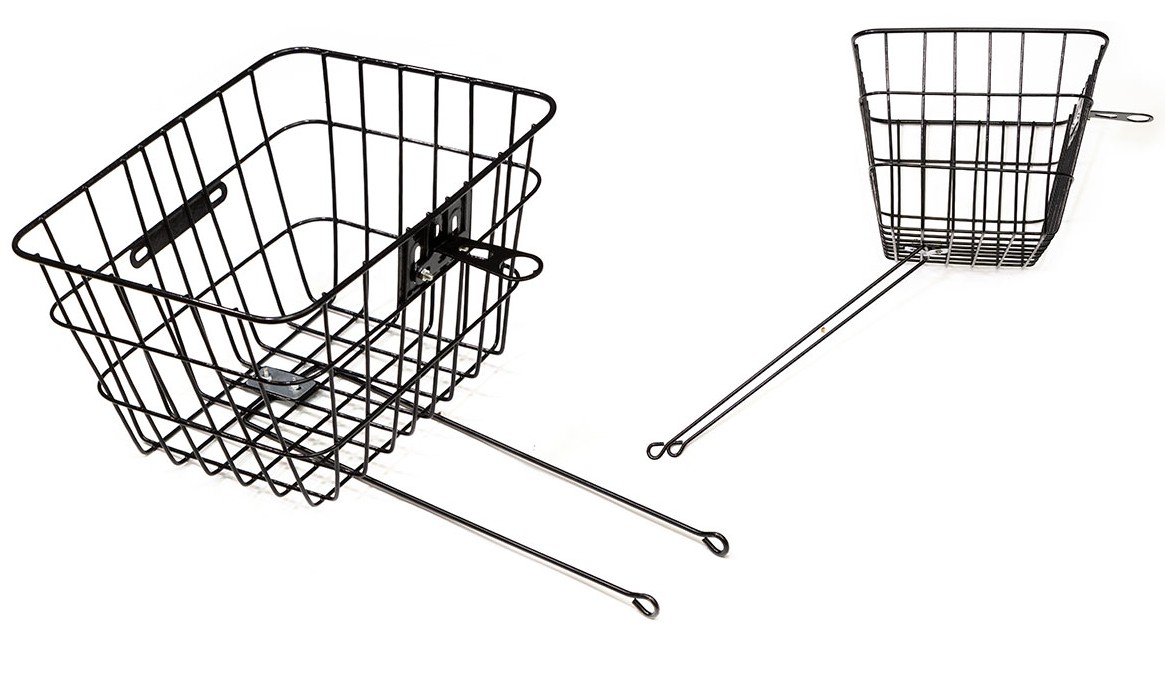 Корзина передняя крепл. на ось и руль, 34х25х27 см, крупная ячейка, черная