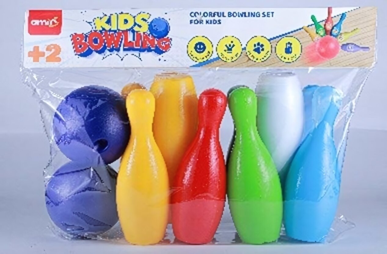 Набор для детского боулинга, 8 кеглей и 2 мяча, пластик, яркие цвета