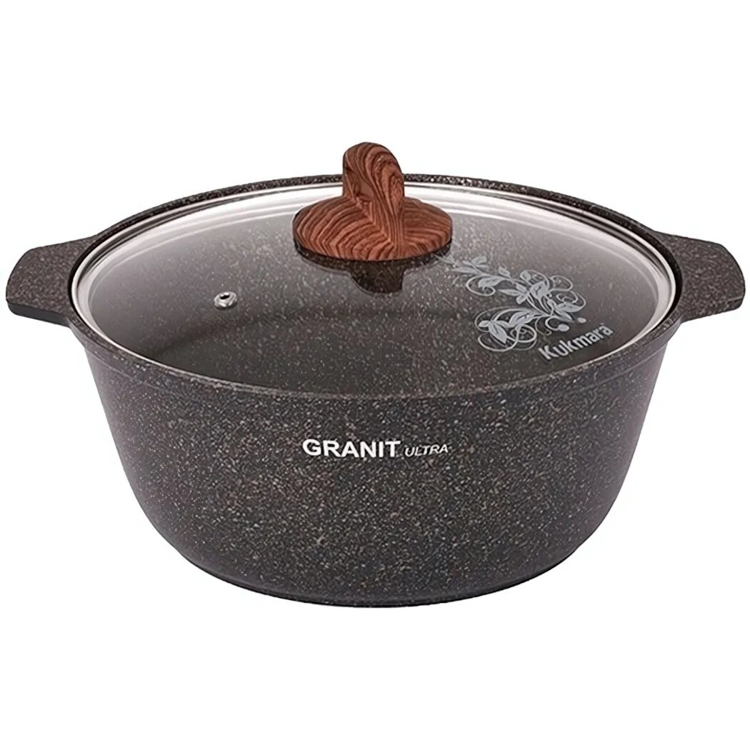 Кастрюля-жаровня 4л «Granit Ultra», черная, литой алюминий, стеклянная крышка