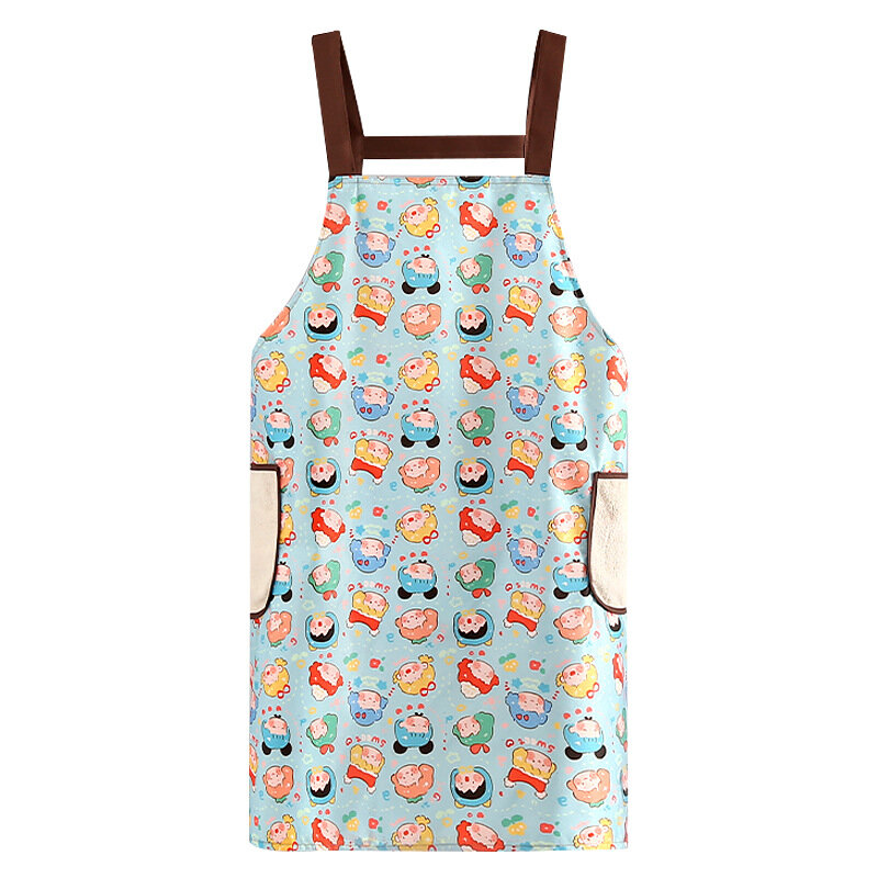 Водонепроницаемый фартук с рисунком из мультфильмов и вставками для протирания рук. Милые женские фартуки из полиэстера в корейском стиле. Регулируемый кухонный фартук с маслостойкой пропиткой для приготовления пищи, уборки и повседневного использования.