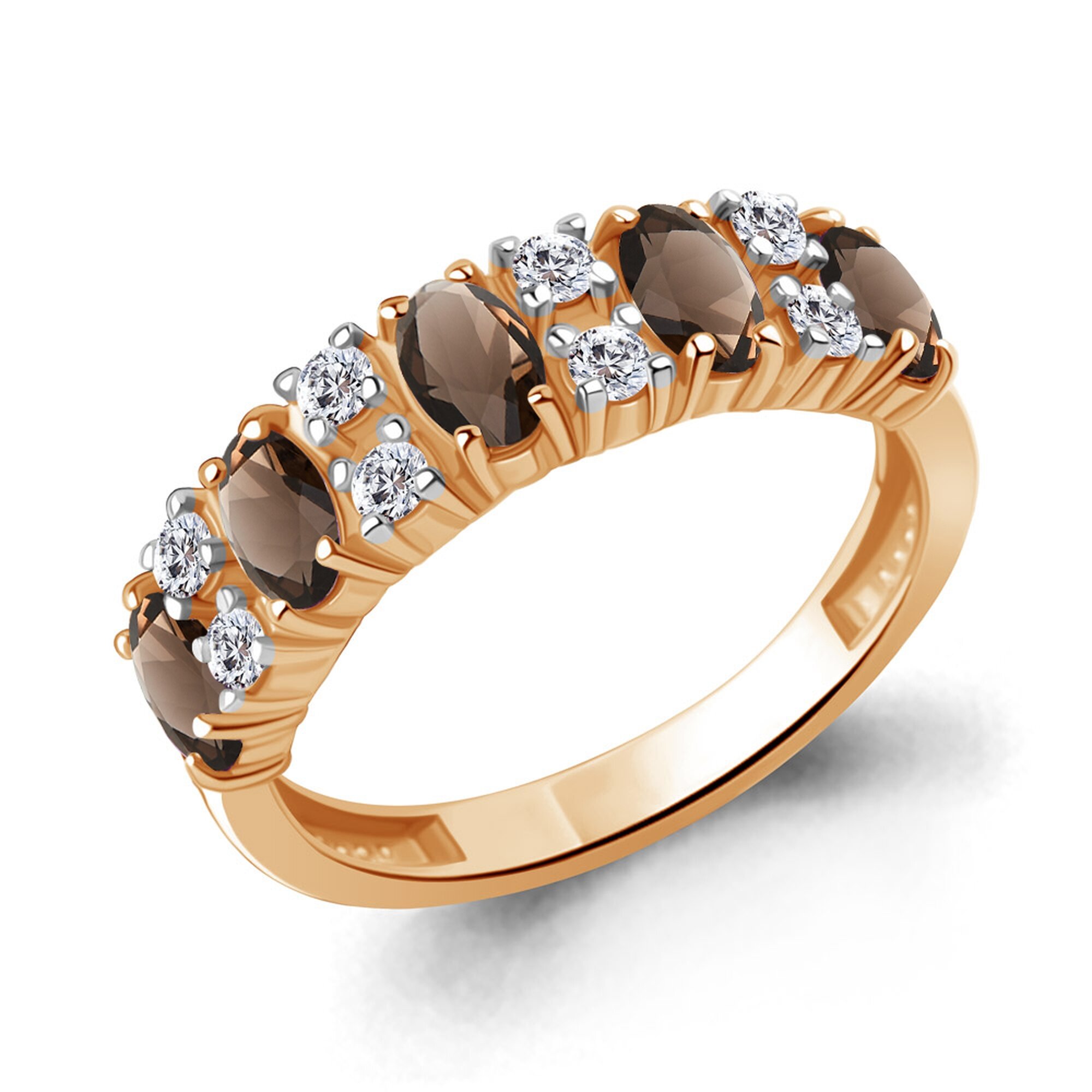 Кольцо, серебро, 925 проба, золочение, кварц, фианит