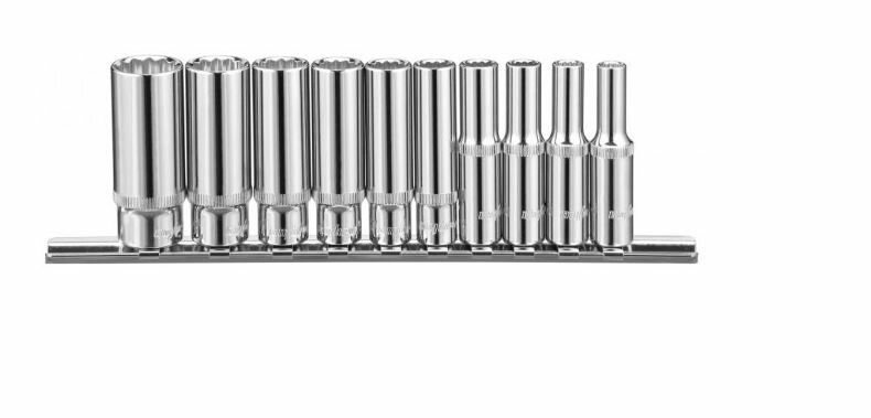 Набор головок торцевых глубоких 12-гранных 1/4"DR на держателе, SAE 3/16"--9/16", 10 предметов Ombra 914910