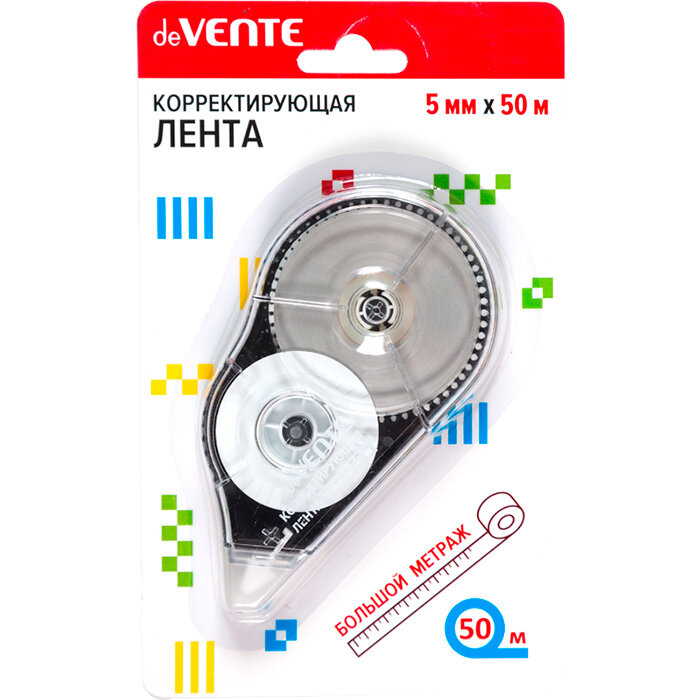 Корректирующая лента "deVENTE", 5мм*50м, съемный колпачок, блистер, прозрачный корпус