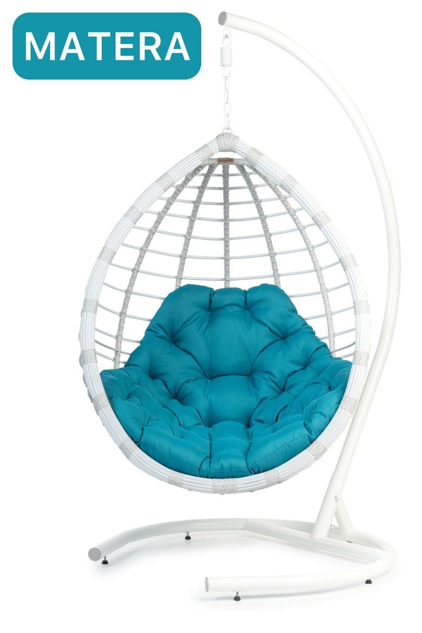 Подвесное кресло компании "ROMARDI" MATERA цвет выбеленное дерево, подушка цвет: бирюза
