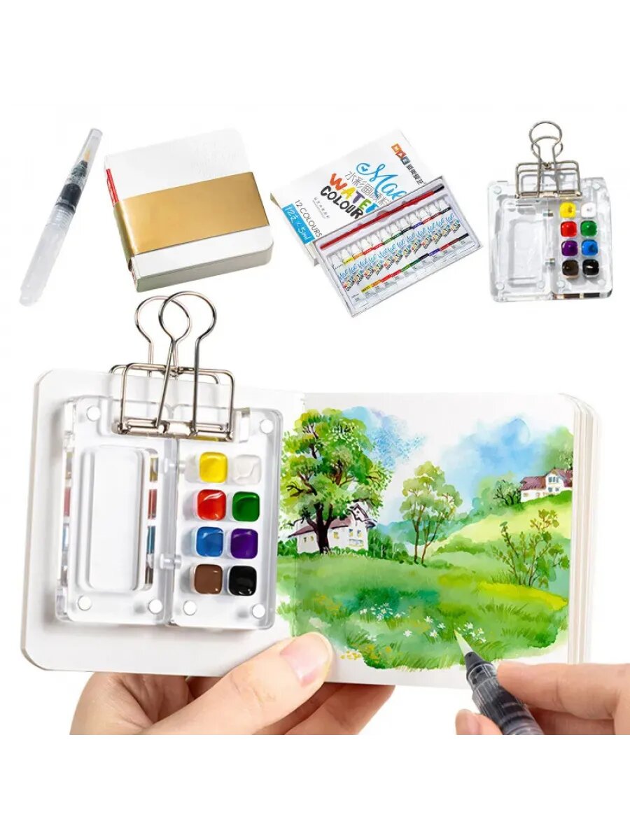JeashCHAT Мини-коробка для акварельных красок и портативный