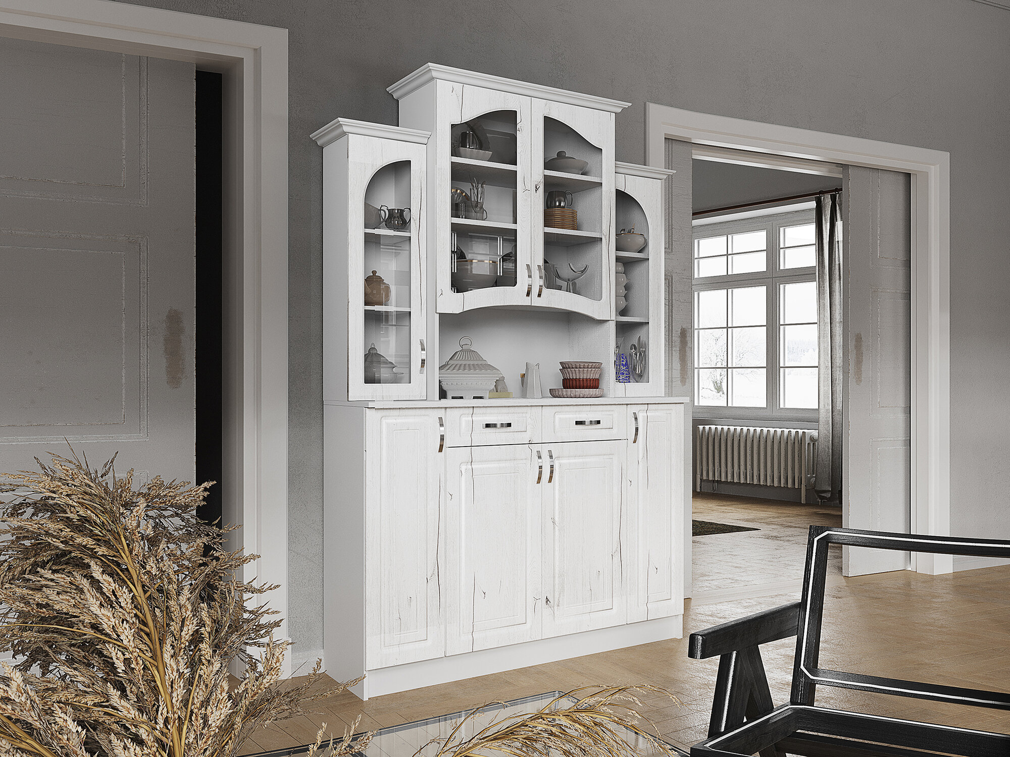 Буфет Тэкс Прованс 014, напольный, 140х43х215см цвет Дуб Канадский Белый