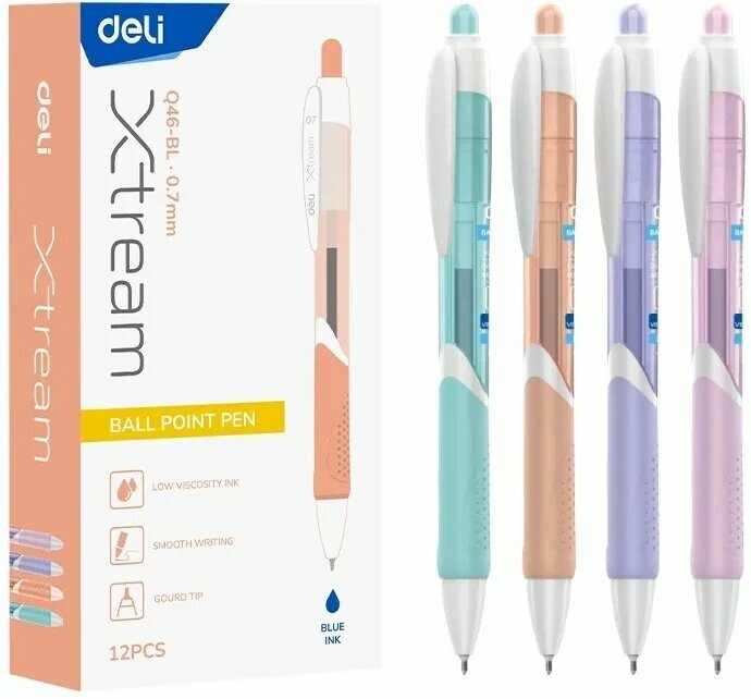 Ручка шариков. автоматическая Deli (EQ46) ассорти d=0.7мм син. черн. кор. карт. игловидный пиш. након