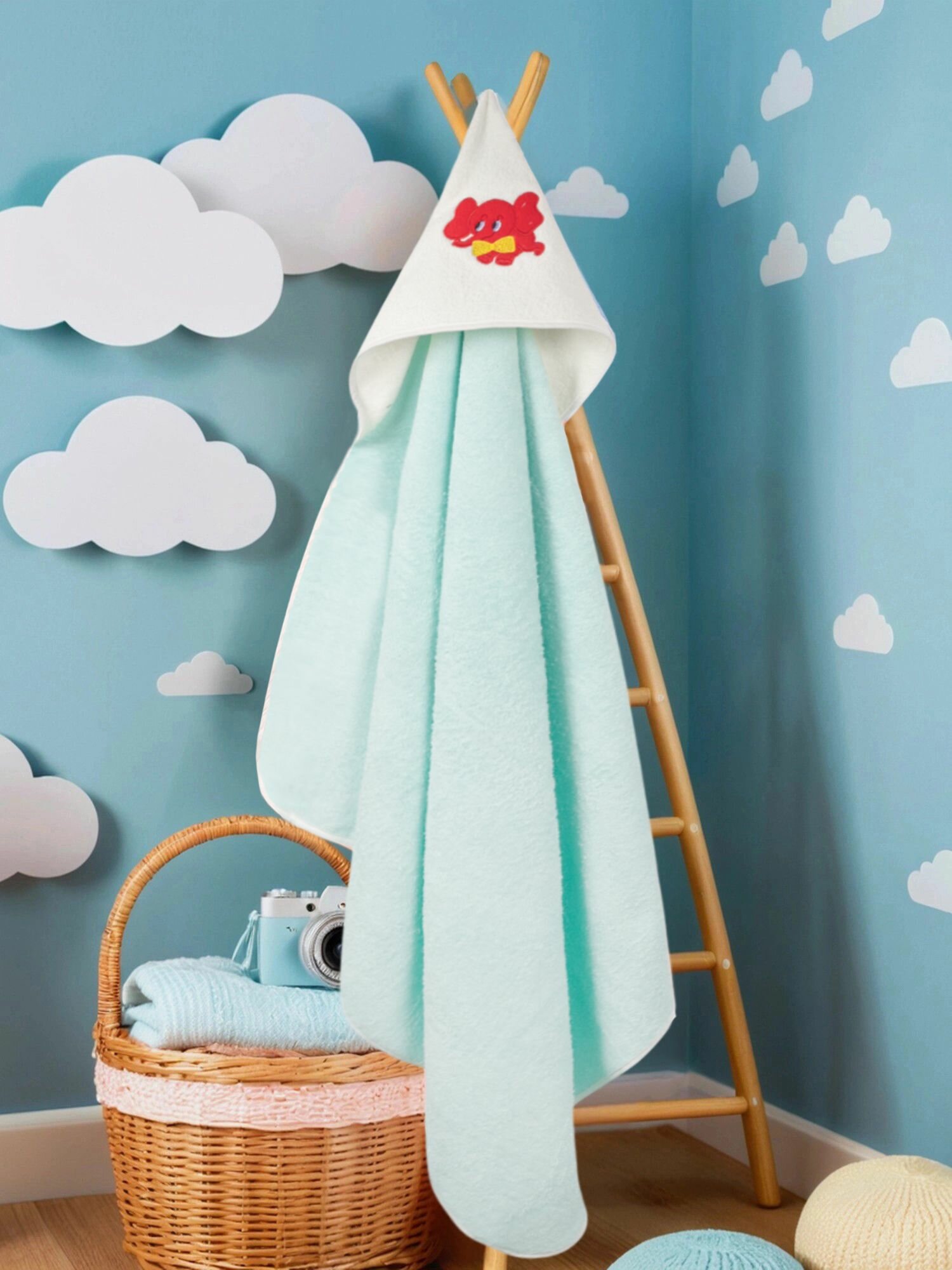 Полотенце детское махровое банное с капюшоном 80x100см хлопок