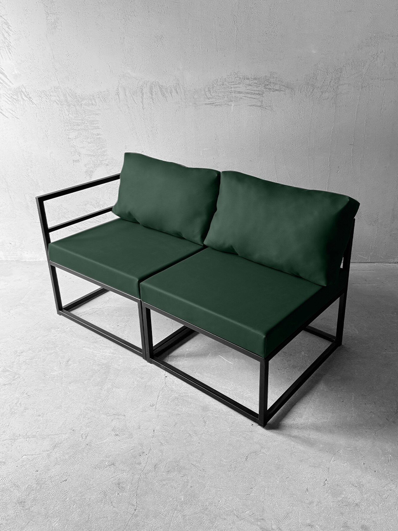 Диван составной мягкий удобный для отдыха, уличный, на балкон, веранду, лофт, минимализм, "Композит" кожзам зеленый 2 секции
