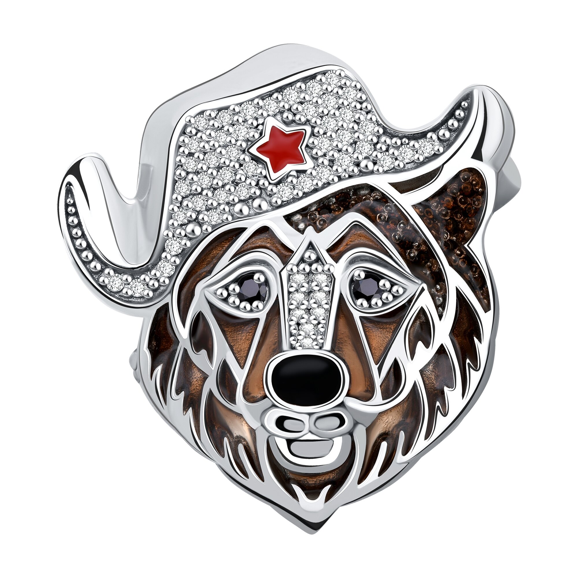 Брошь, серебро, 925 проба, родирование, эмаль, фианит