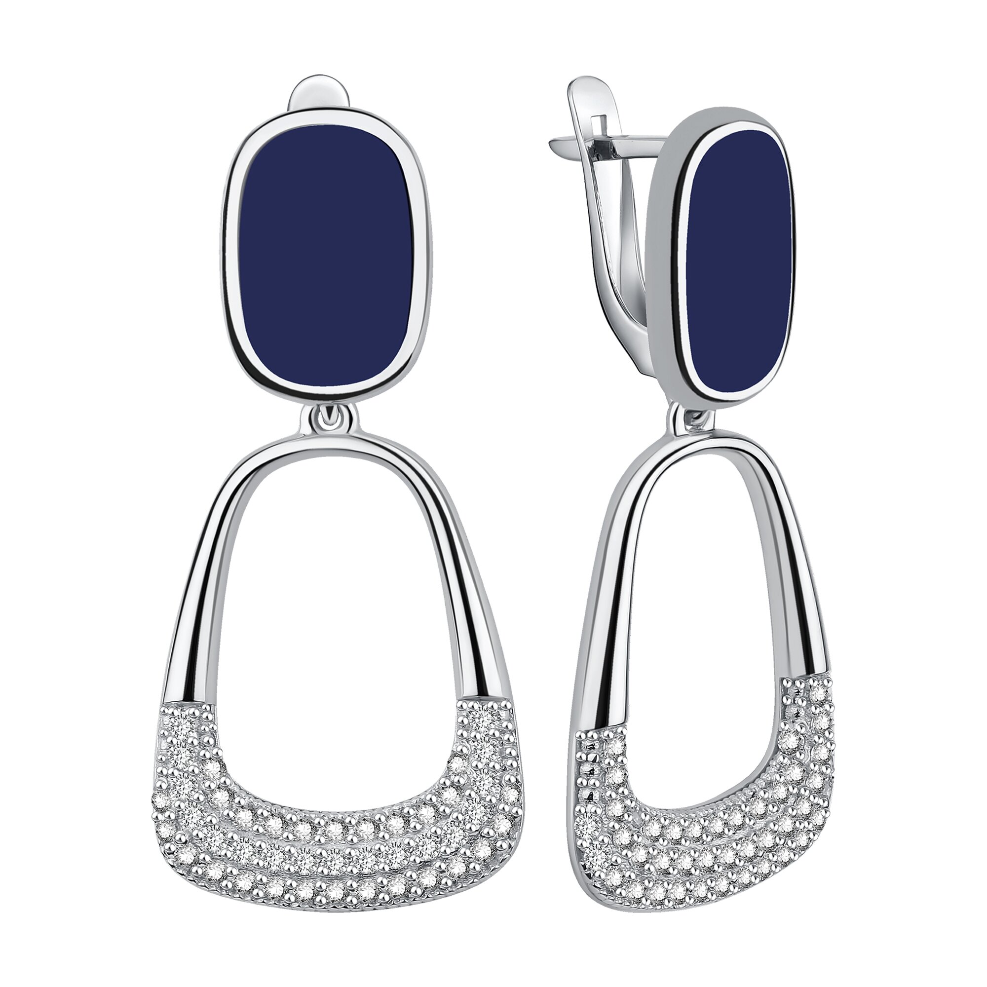 Серьги Diamant online, серебро, 925 проба, родирование, фианит, эмаль