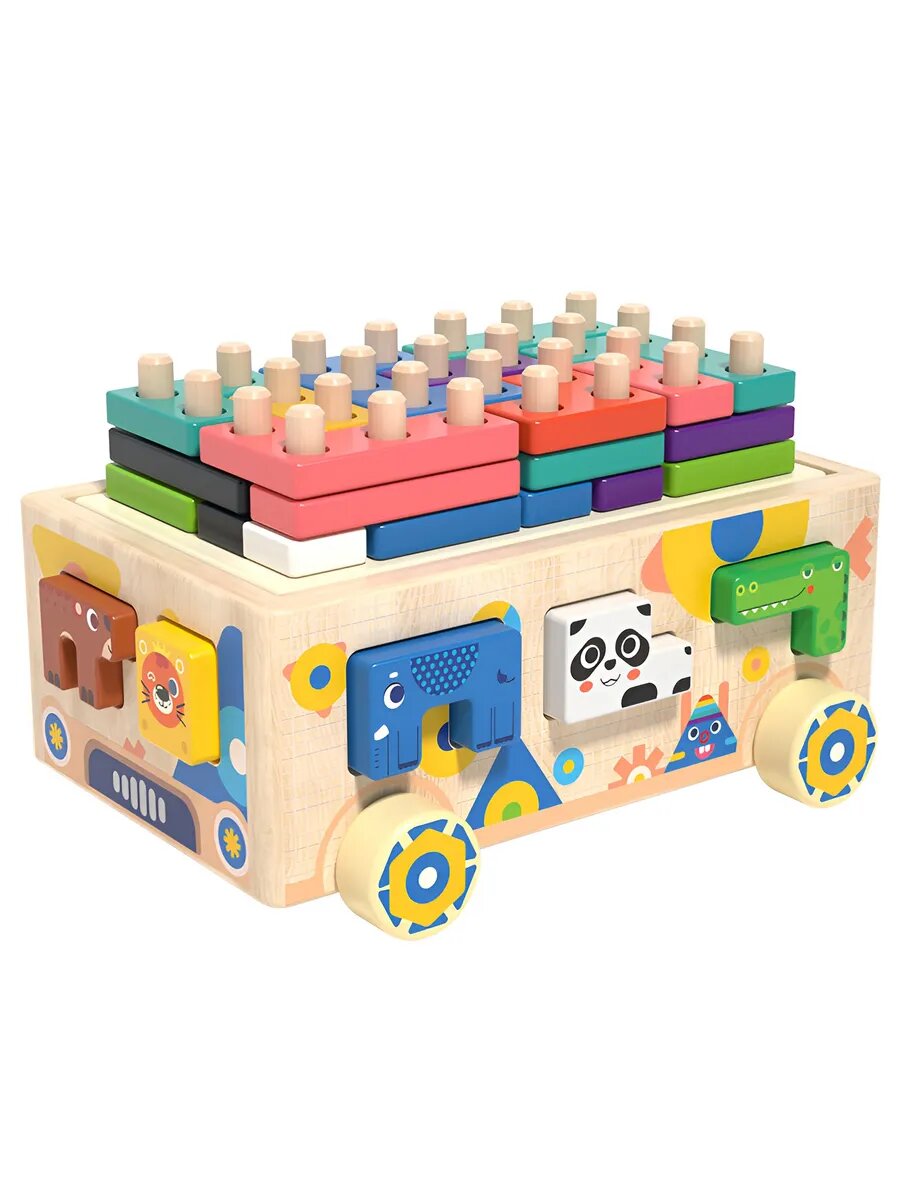 Сортер геометрических фигур "Развивающая машинка", дерево, гипоаллегенный