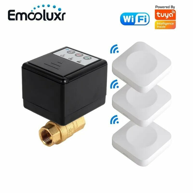 WIFI система обнаружения утечки воды с DN25 латунным умным клапаном и 3pcs wifi датчиками