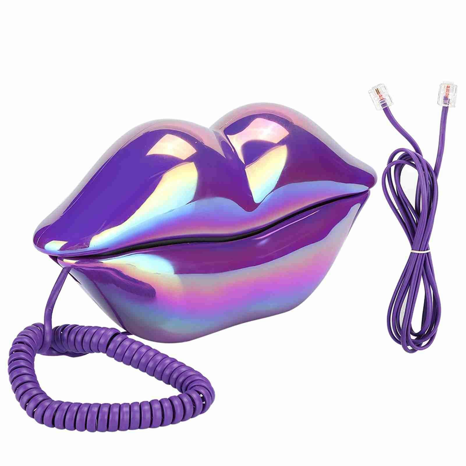 Креативный телефон Purple Lips с гальваническим покрытием, настольный стационарный телефон для домашнего офиса