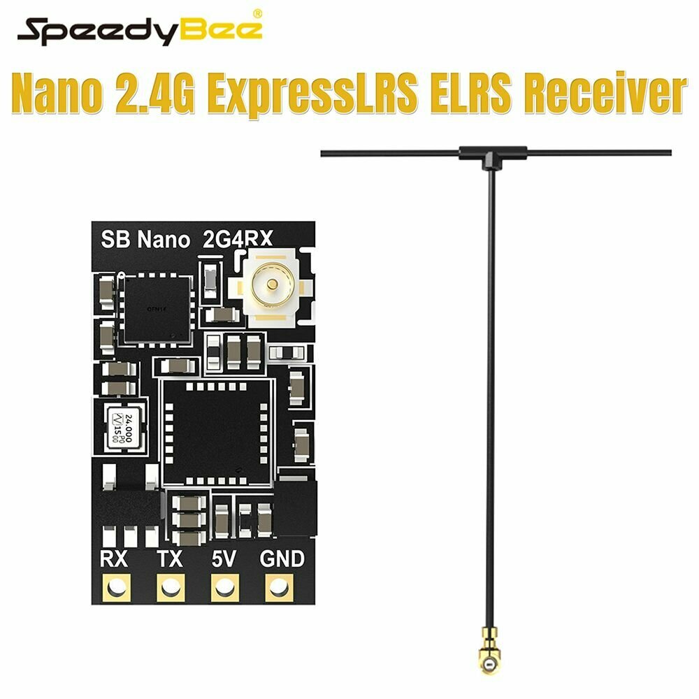 SpeedyBee Nano 2.4G ExpressLRS ELRS - компактный приемник для длительного радиуса действия. Совместим с RC моделями, DIY проектами. Легкая установка, стабильное соединение.