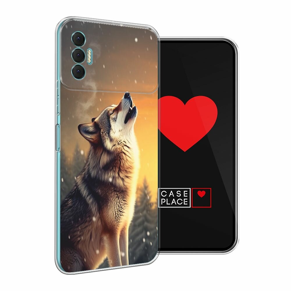Чехол на Tecno Spark 8P / Техно Спарк 8P с принтом "Воющий волк" — фото 1