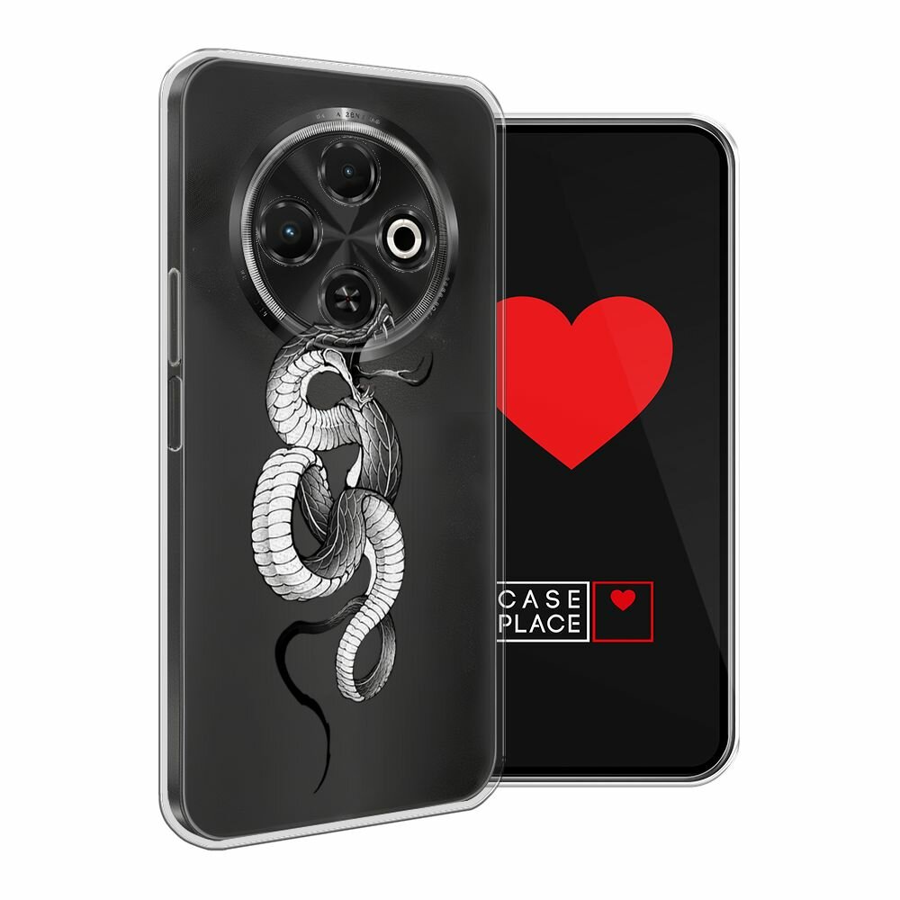 Чехол на Tecno Spark 30C / Текно Спарк 30C с принтом Монохромная змея рисунок, прозрачный — фото 1