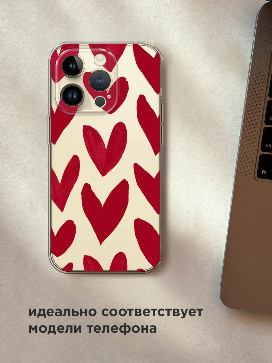 Чехол на Apple iPhone 14 Pro / Айфон 14 Про с принтом "Красные сердечки рисунок - 14 февраля", прозрачный — фото 1