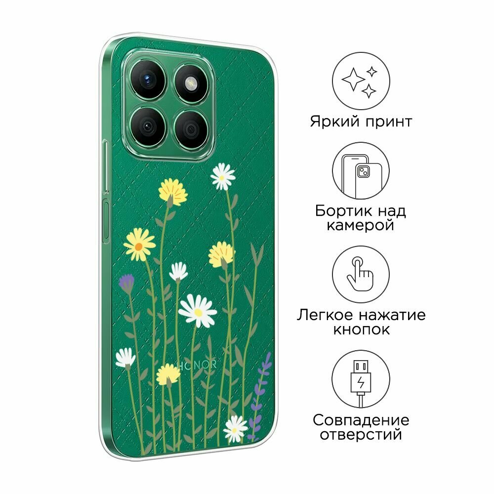 Чехол на Honor X8B / Хонор X8B с принтом "Пучок полевых цветов", прозрачный — фото 1