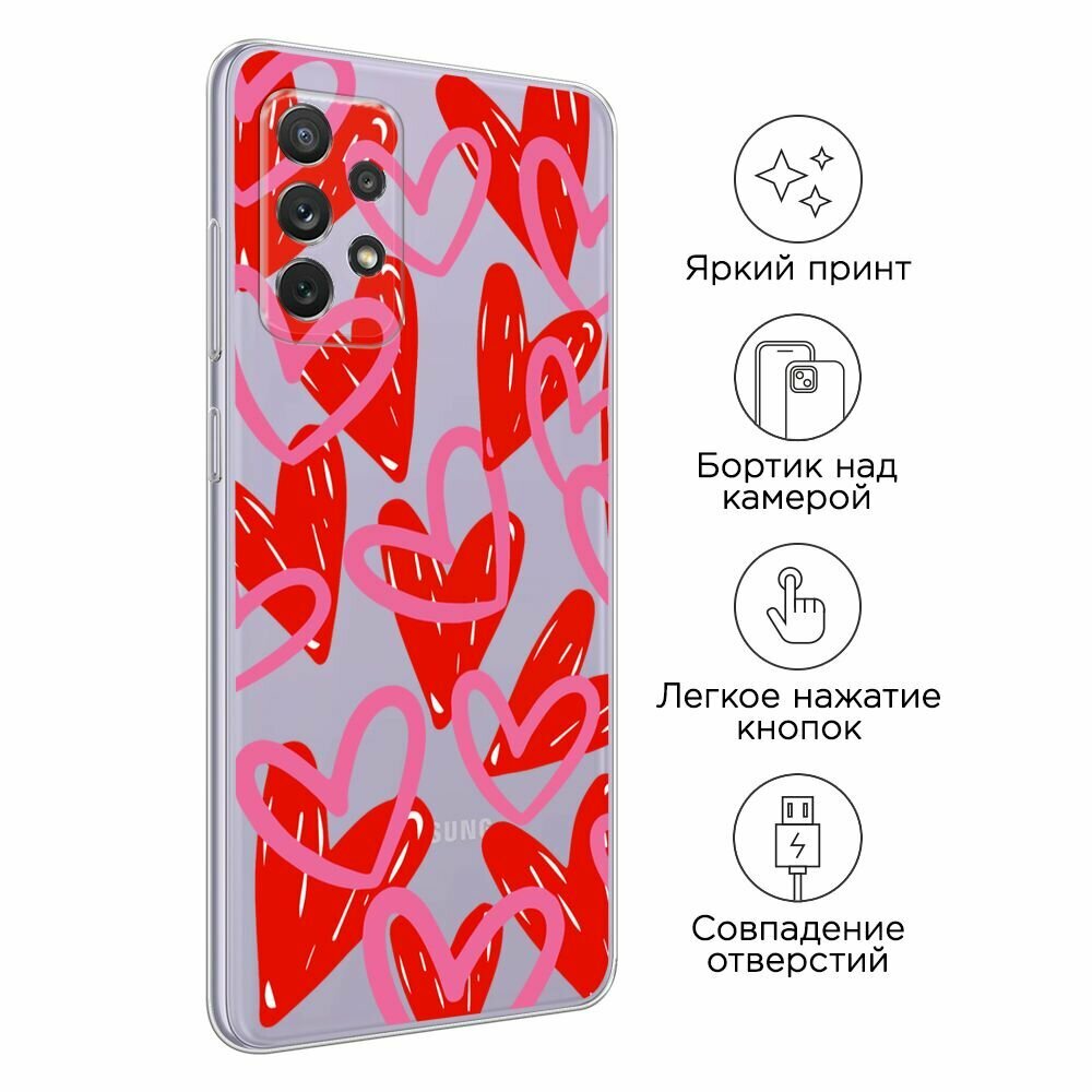 Чехол на Samsung Galaxy A73 / Самсунг Галакси А73 с принтом "Hearts doodles - 14 февраля", прозрачный — фото 1