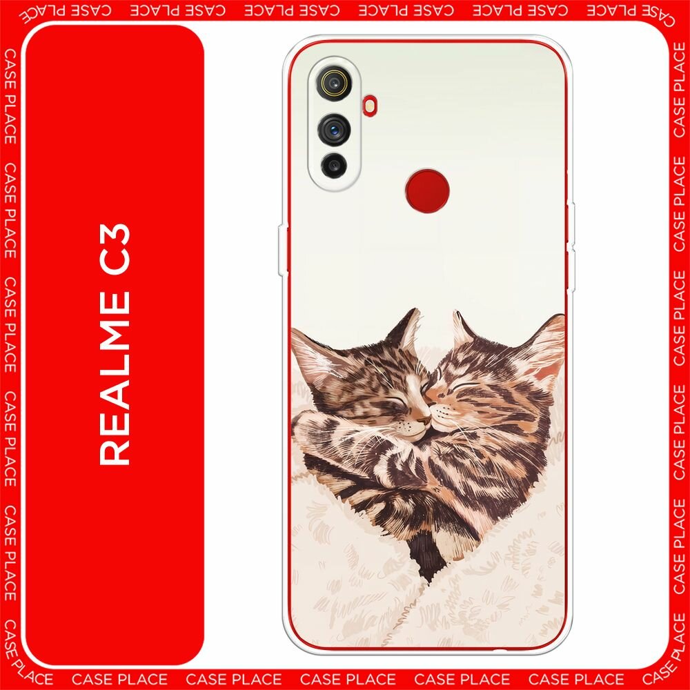 Чехол на Realme C3 / Реалми C3 с принтом "Влюбленные котейки - 14 февраля"