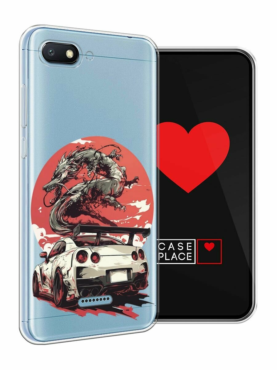 Чехол на Xiaomi Redmi 6A / Сяоми Редми 6А с принтом "Car and dragon", прозрачный — фото 1