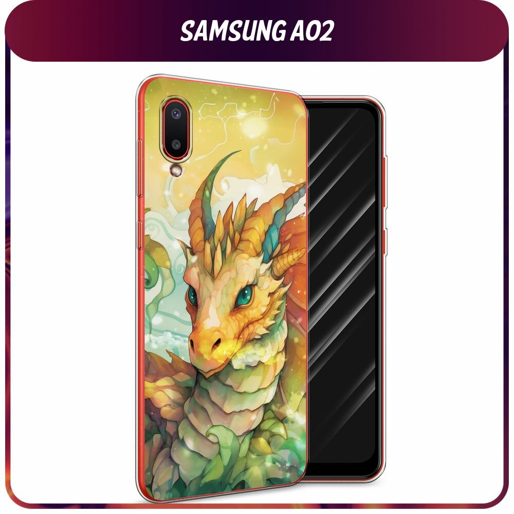 Чехол на Samsung Galaxy A02 / Самсунг Галакси А02 с принтом Жёлтый дракон рисунок