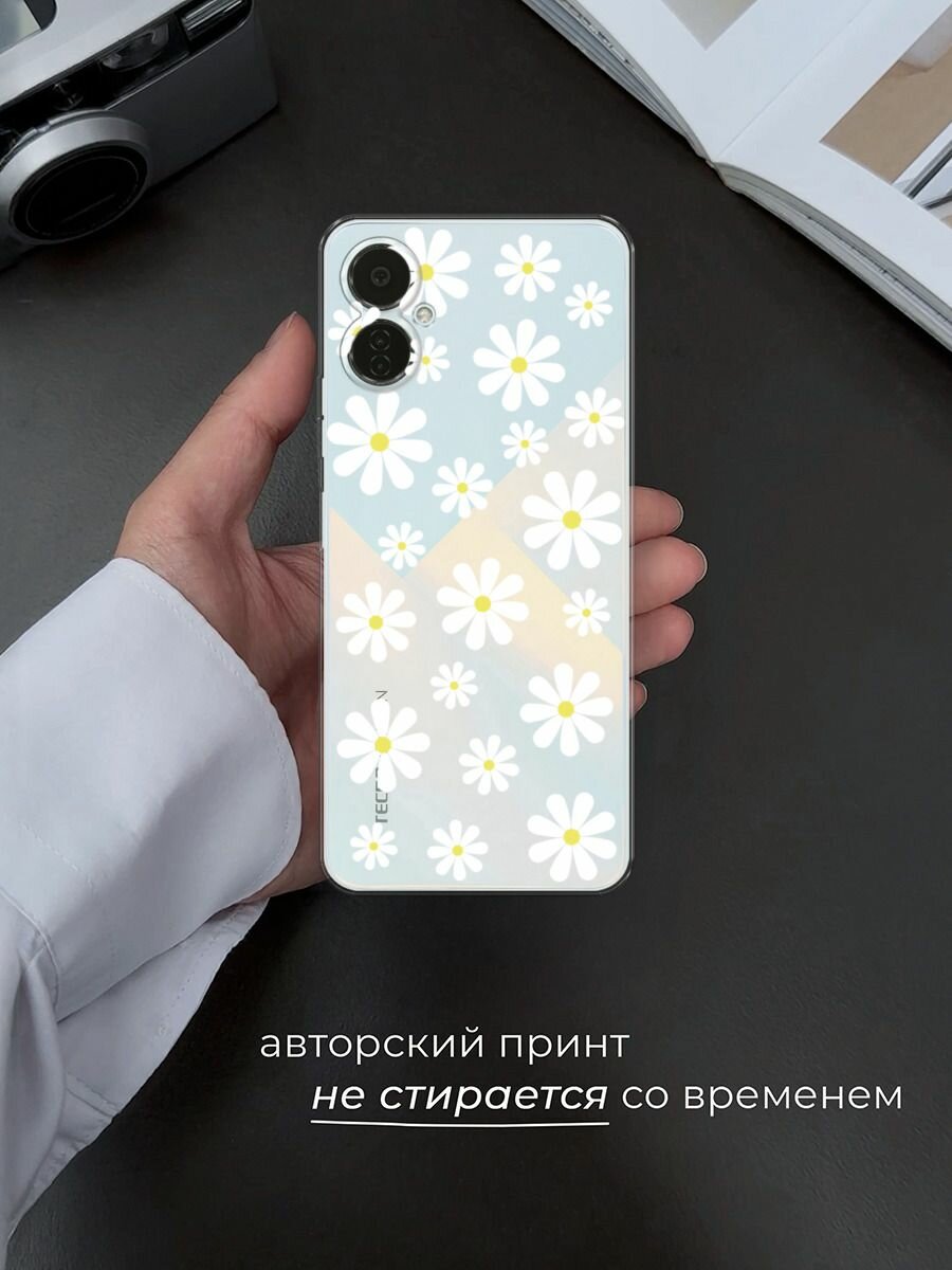 Чехол на Tecno Camon 19 Neo / Техно Камон 19 Нео с принтом "Большие ромашки", прозрачный — фото 1