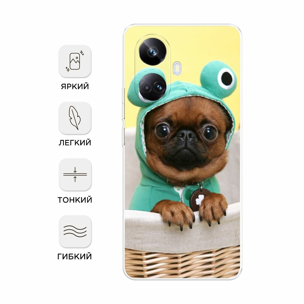 Чехол на Realme 10 Pro+ / Реалми 10 Про+ с принтом "Собачка в шапке лягушки" — фото 1