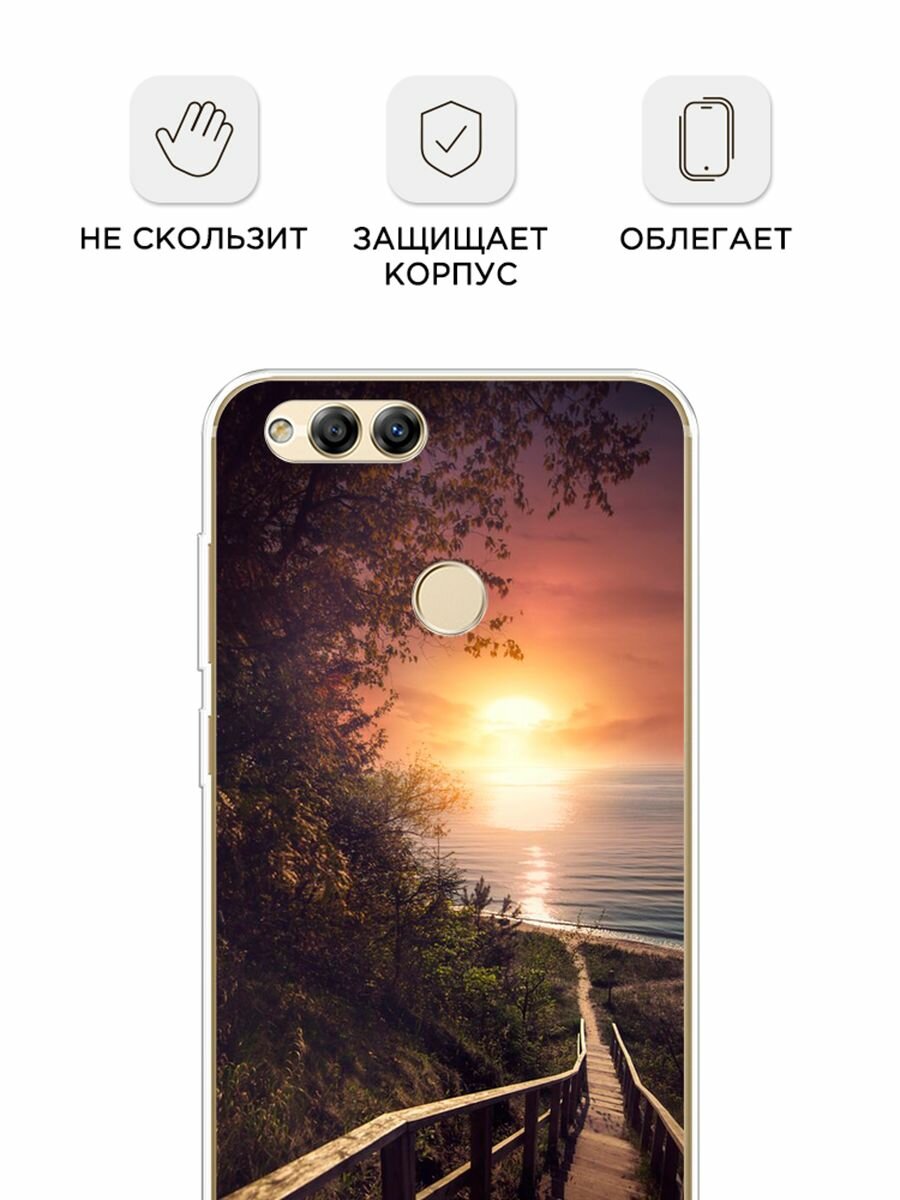 Силиконовый чехол на Honor 7X / Хонор 7Х с принтом "Мост у воды" — фото 1