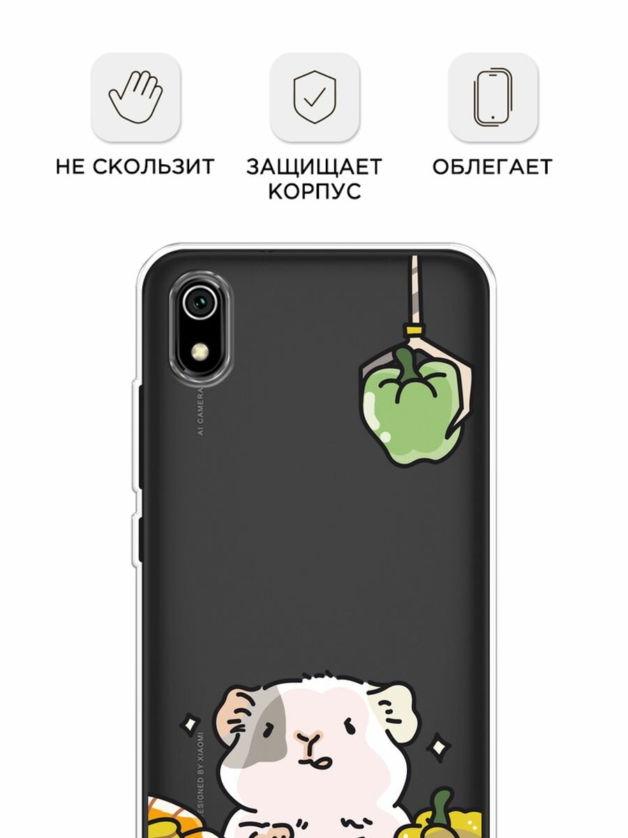 Чехол на Xiaomi Redmi 7A / Сяоми Редми 7А с принтом "Пирующая морская свинка", прозрачный — фото 1