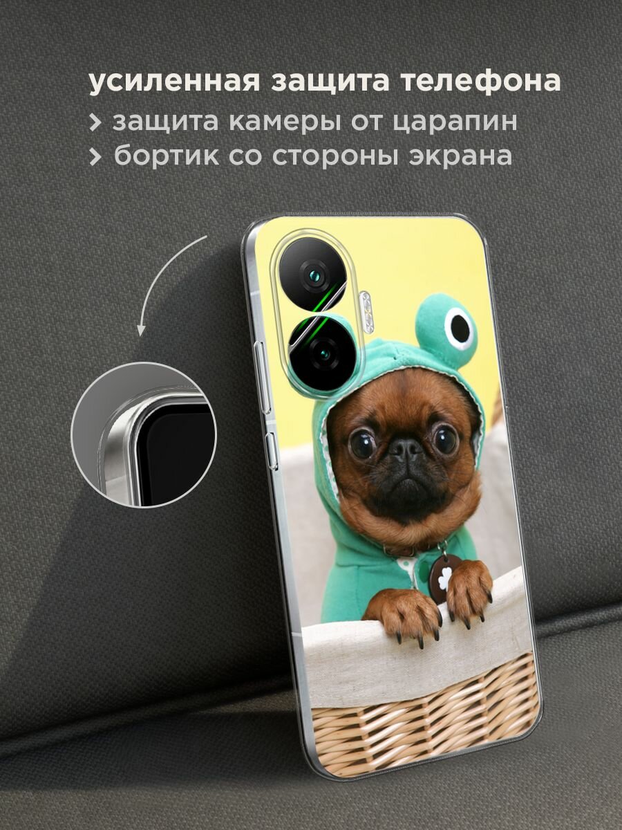 Чехол на Poco F7 / Поко F7 с принтом "Собачка в шапке лягушки" — фото 1
