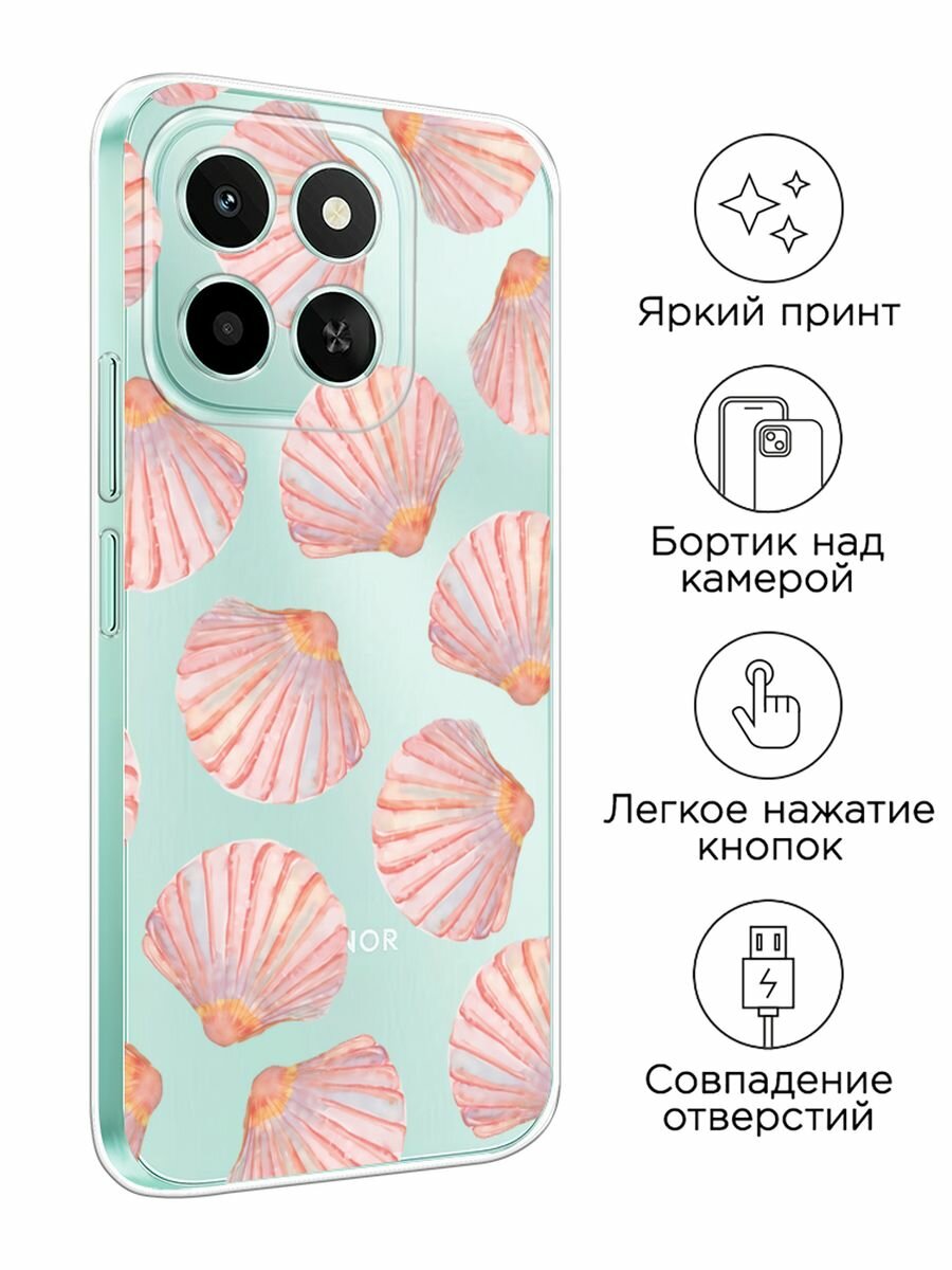 Чехол на Honor X6c / Хонор X6c с принтом "Ракушки паттерн", прозрачный — фото 1