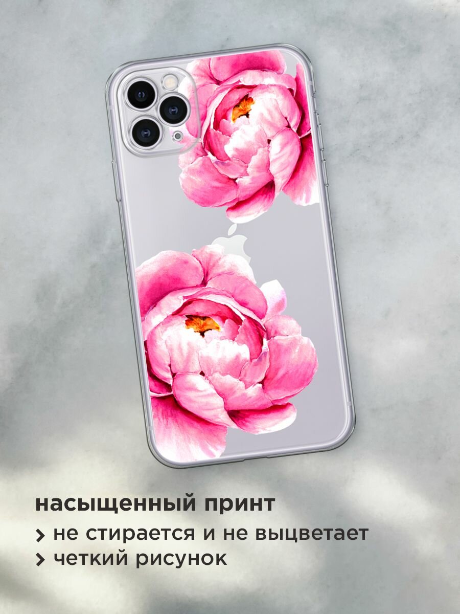 Чехол на Apple iPhone 11 Pro / Айфон 11 Про с принтом "Open peonies", прозрачный — фото 1