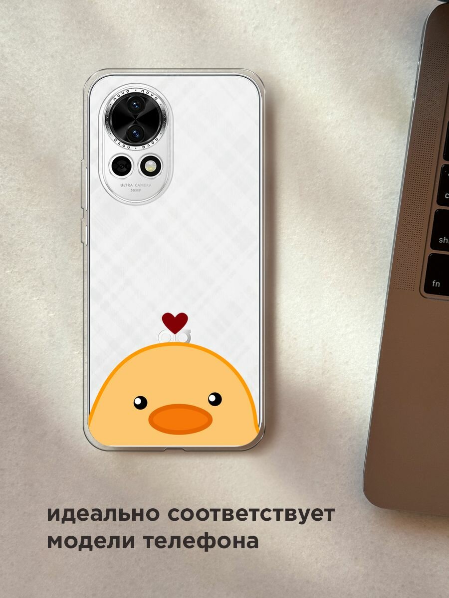 Чехол на Huawei Nova 12/Nova13 / Хуавей Нова 12/Нова 13 с принтом "Влюблённая уточка - 14 февраля", прозрачный — фото 1