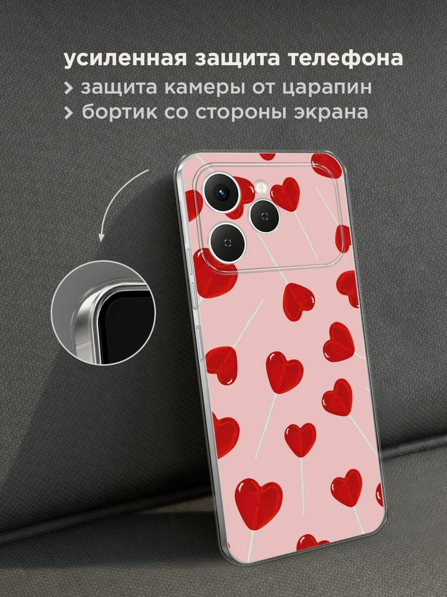 Чехол на Tecno Spark 40 / Текно Спарк 40 с принтом "Сердечки-леденцы 1 - 14 февраля" — фото 1
