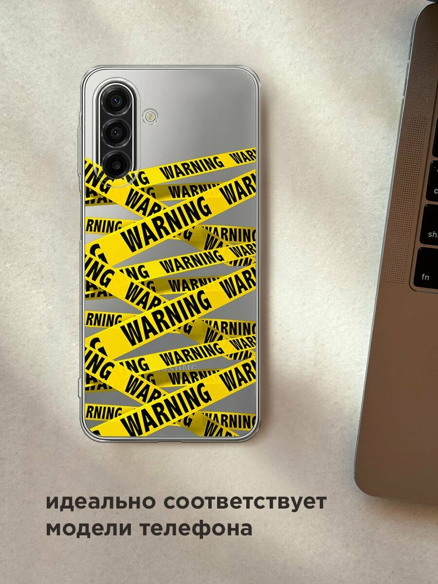 Чехол на Samsung Galaxy A17 / Самсунг А17 с принтом "Warning!", прозрачный — фото 1