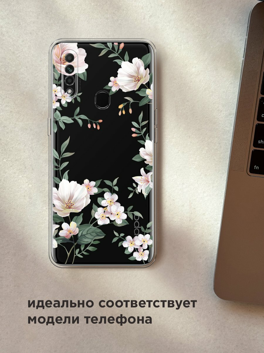 Чехол на Oppo A31 / Оппо А31 с принтом "Beautiful white flowers", прозрачный — фото 1