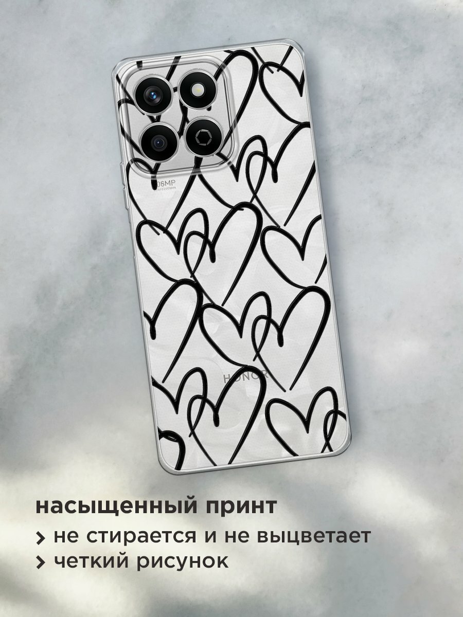 Чехол на Honor X7c / Хонор X7c с принтом "Hearts doodle black 1" — фото 1