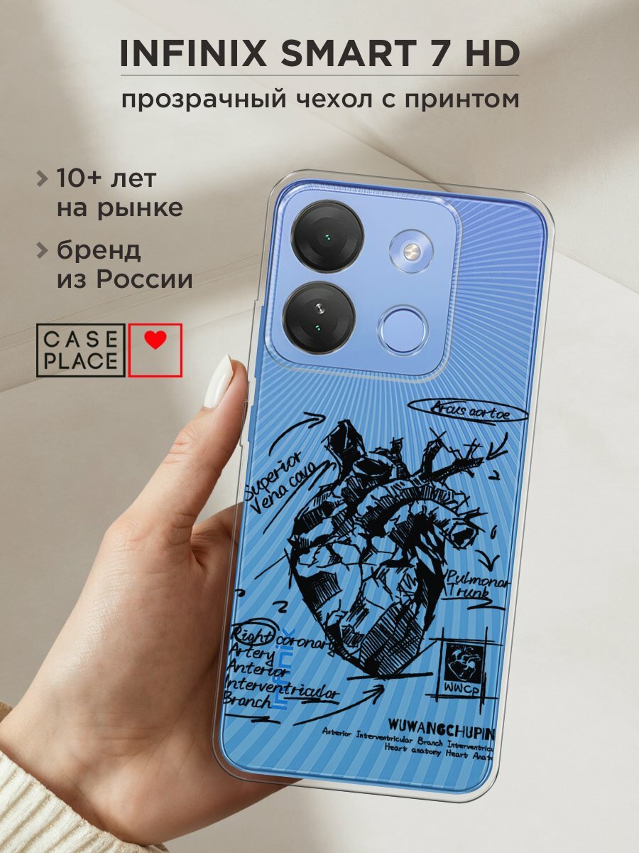 Чехол на Infinix Smart 7 HD / Инфиникс Смарт 7 HD с принтом "Анатомическое сердце 2", прозрачный