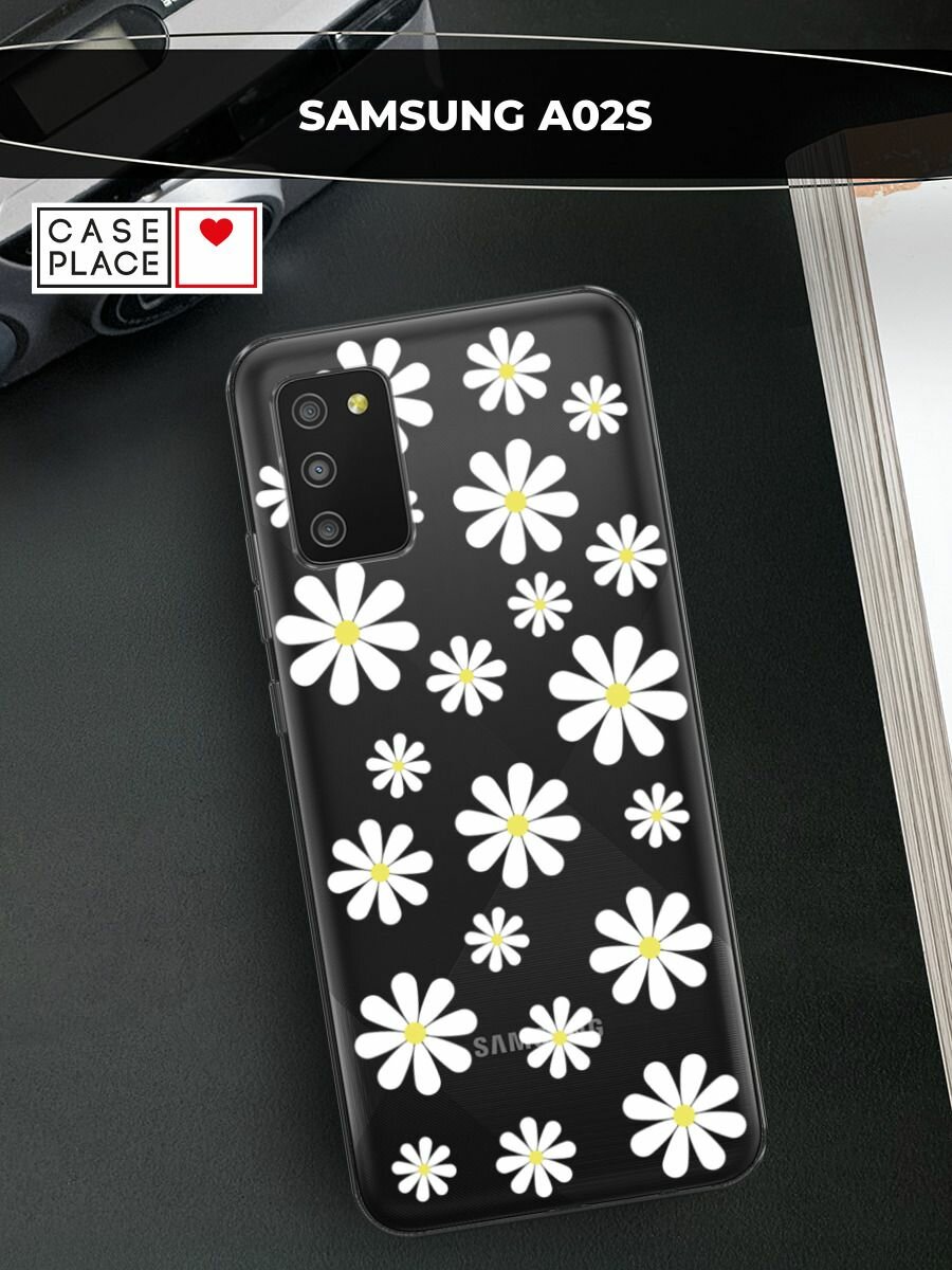 Чехол на Samsung Galaxy A02s / Самсунг Галакси A02s с принтом "Большие ромашки", прозрачный