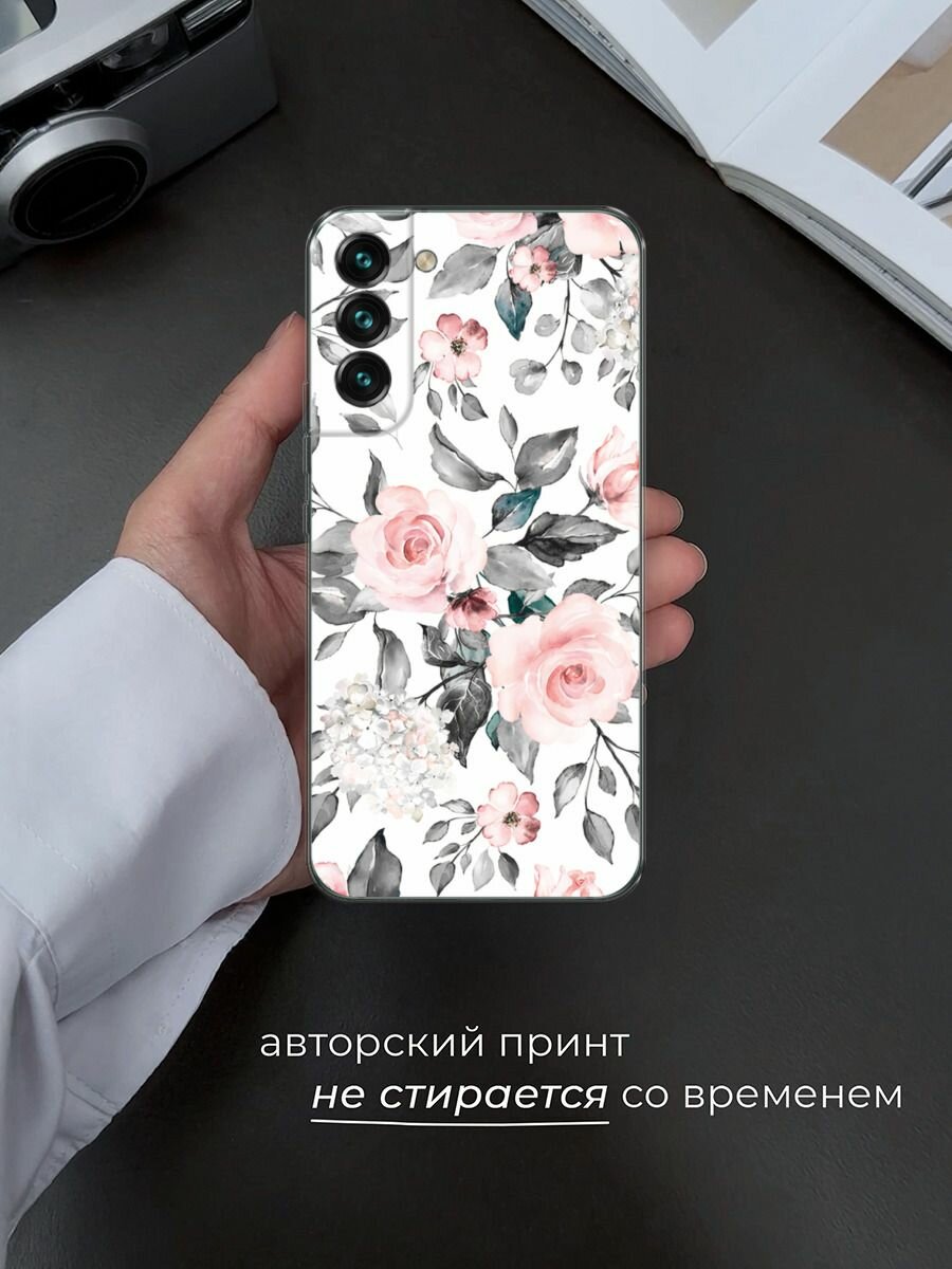 Чехол на Samsung Galaxy S22 / Самсунг Галакси S22 с принтом "Розы на белом" — фото 1