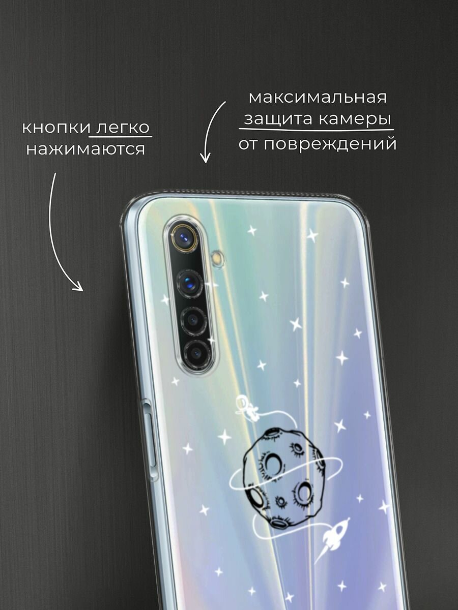 Чехол на Realme 6 / Реалми 6 с принтом "Полет вокруг луны", прозрачный — фото 1