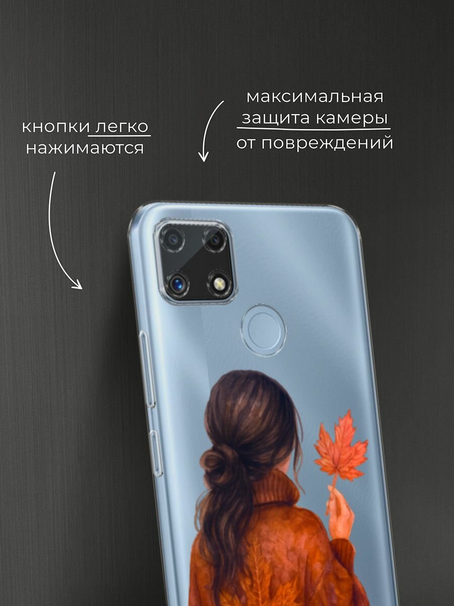 Чехол на Realme C25/C25s / Реалми С25/C25s с принтом "Девушка с опавшим листом", прозрачный — фото 1