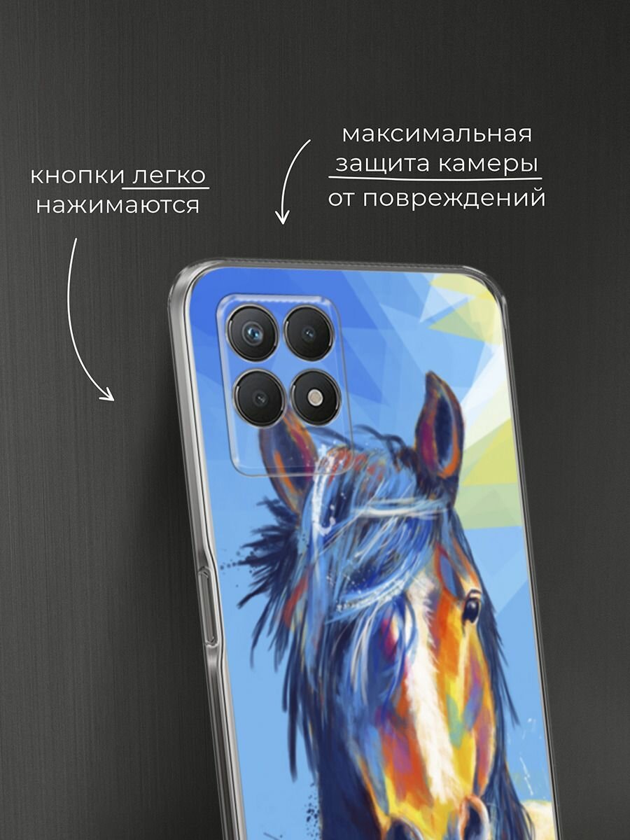 Силиконовый чехол на Realme 8i / Реалми 8i с принтом "Лошадь арт 3" — фото 1