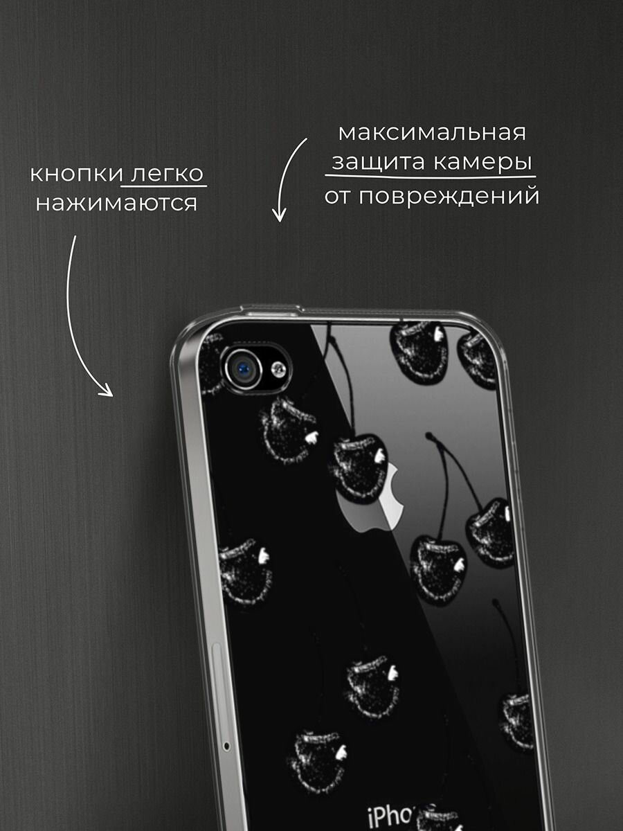 Чехол на Apple iPhone 4/4S / Айфон 4/4S с принтом "Черная вишня", прозрачный — фото 1