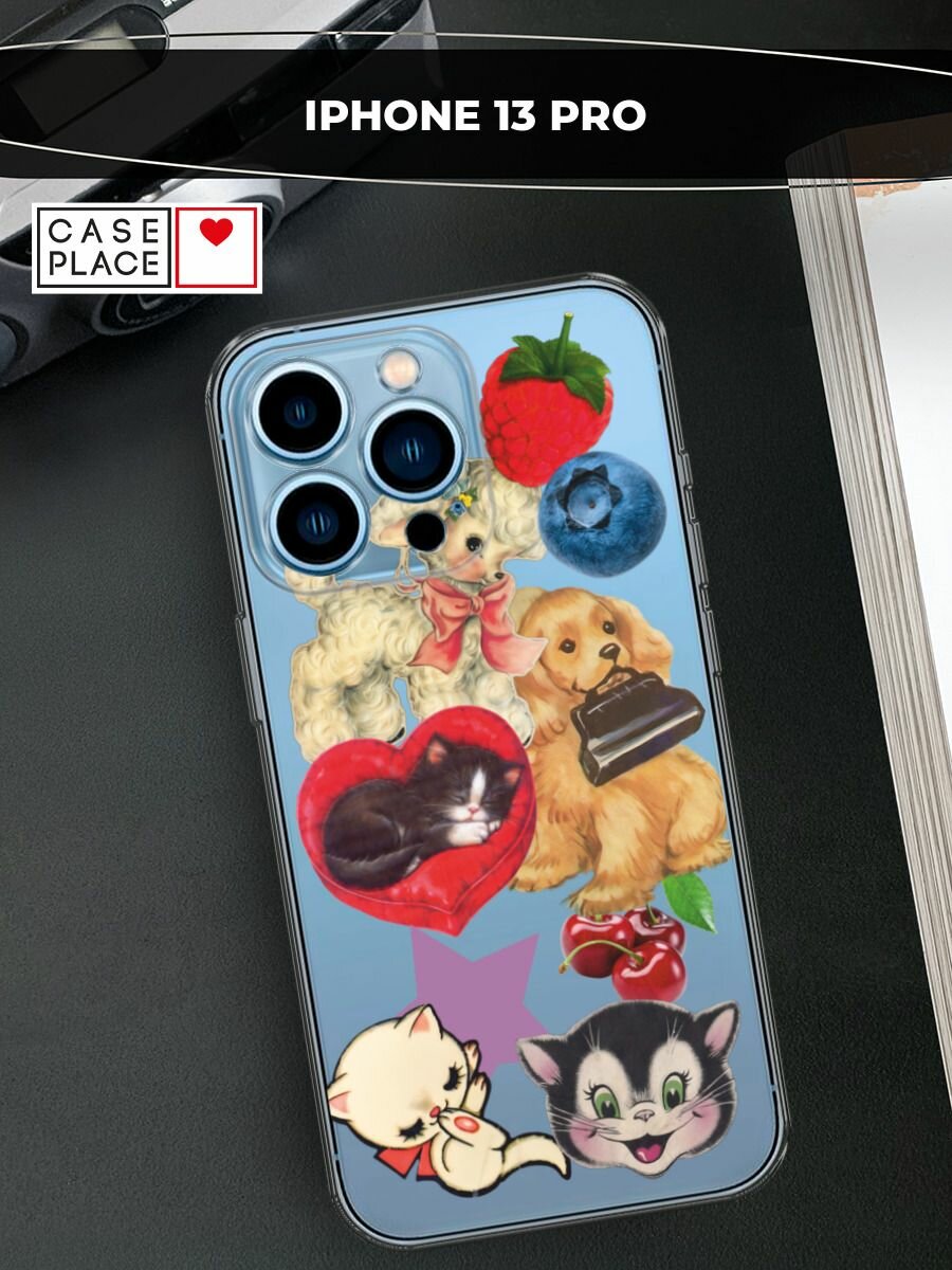 Чехол на Apple iPhone 13 Pro / Айфон 13 Про с принтом "Милые стикеры", прозрачный